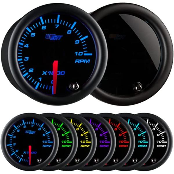 商品名GlowShift Tinted 7 Color 10,000 RPM Tachometer Gauge - for 1-10 Cylinder Gas Powered Engines - Black Dial - Smoked Le...