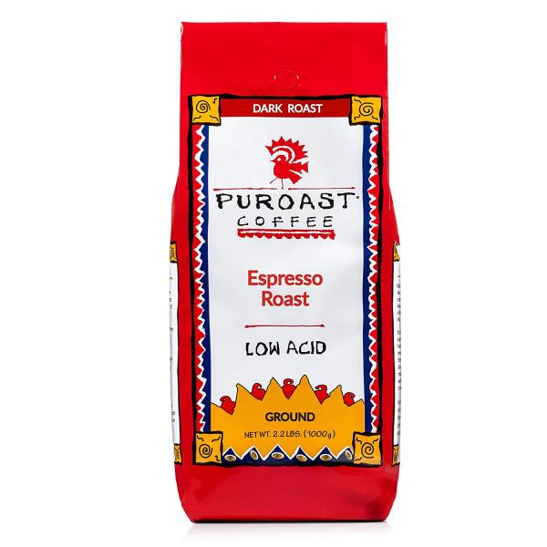 商品名Puroast Low Acid Ground Coffee, Bold Espresso Roast, Certified Low Aid Coffee - pH above 5.5, Dark Roast, Original, 2...