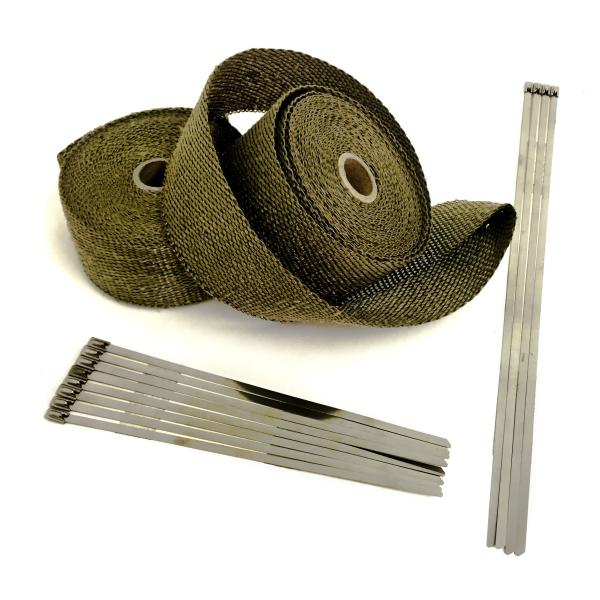 商品名:  Titanium LAVA High Temperature Header Exhaust Pipe Insulation Wrap Kit: 2 Rolls LAVA 1/16" x 2" x 25' with Stainle...