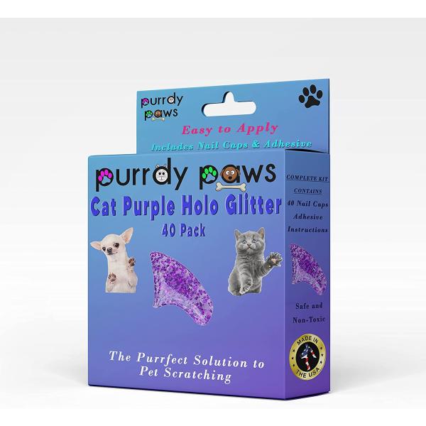 商品名Purrdy Paws 40 Pack Soft Nail Caps for Cat Claws Purple Holographic Glitter Kittenブランド：Purrdy Paws商品サイズ：Kitten高さ：1 cm...