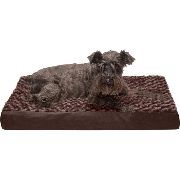 商品名Furhaven Medium Memory Foam Dog Bed Ultra Plush Faux Fur &amp; Suede Mattress w/ Removable Washable Cover - Chocolate...