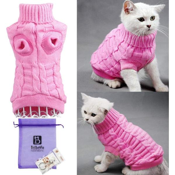 商品名Bro'Bear Cable Knit Turtleneck Sweater for Small Dogs &amp; Cats Knitwear (Pink, Medium)ブランド：Bolbove商品サイズ：Medium高さ：3....