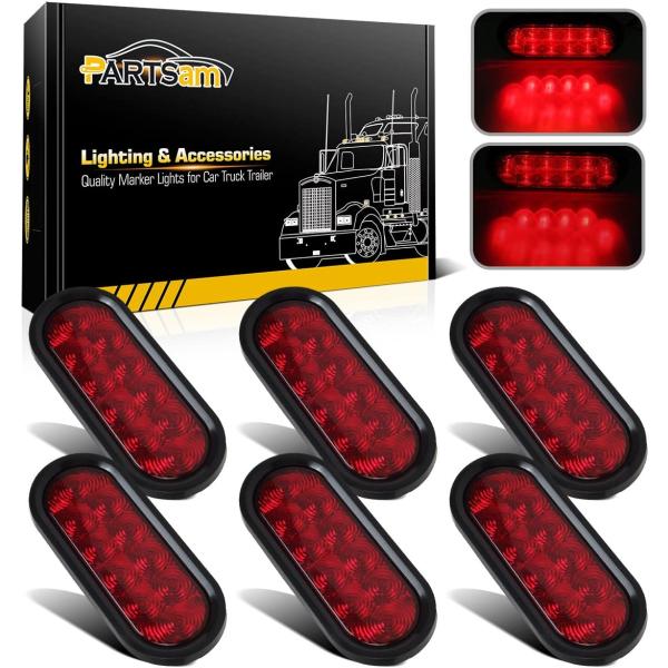 商品名Partsam 6pcs Red Oval 10 Diodes 6 inch Stop Turn Tail Brake Light w/grommet+ pigtail Flush Mount, 6 inch oval led tra...
