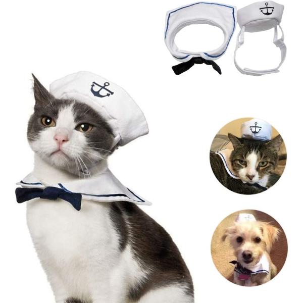 商品名Kailian Sailor Adjustable Costume Hat &amp; Navy for Cat Small Dog Puppy Cosplay(2pcs,Sailor)Lesypet Cat Hat Hallowee...