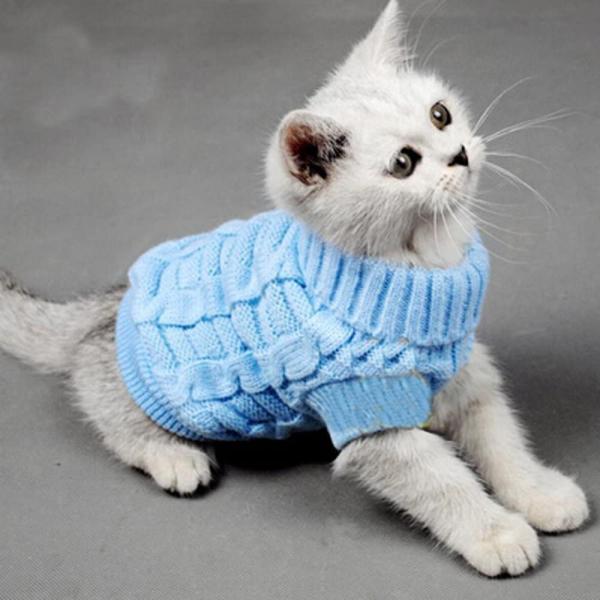 商品名Turtleneck Pet Cats Sweater Aran Pullover Knitted Doggie Kitty Clothes Solid Colors for Kitten Chihuahua Pug (Blue, X...