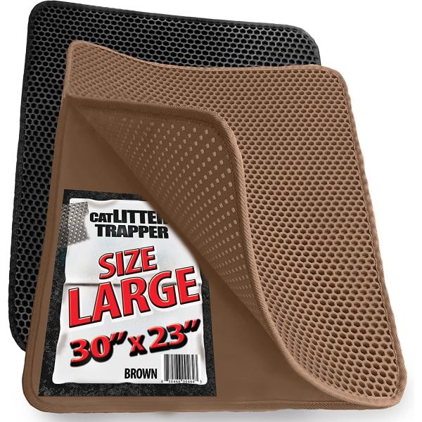 商品名iPrimio 猫砂マット 防水 二重構造 大型 猫の砂取りマット 大きめの穴 子犬用トイレシートが使える 足にソフトな感触 猫トイレマット 猫トイレ用品 猫砂 飛び散り防止マット ブラウンLarge Cat Litter Trapp...