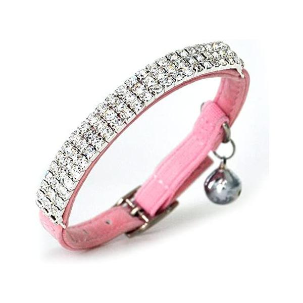 商品名CHUKCHI Soft Velvet Safe Cat Adjustable Collar Bling Diamante with Bells,11 inch for Small Dogs and Cats (Pink)ブランド：C...