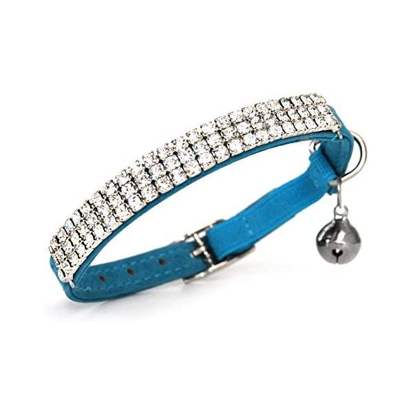 商品名CHUKCHI Soft Velvet Safe Cat Adjustable Collar Bling Diamante with Bells,11 inch for Small Dogs and Cats (Blue)ブランド：C...