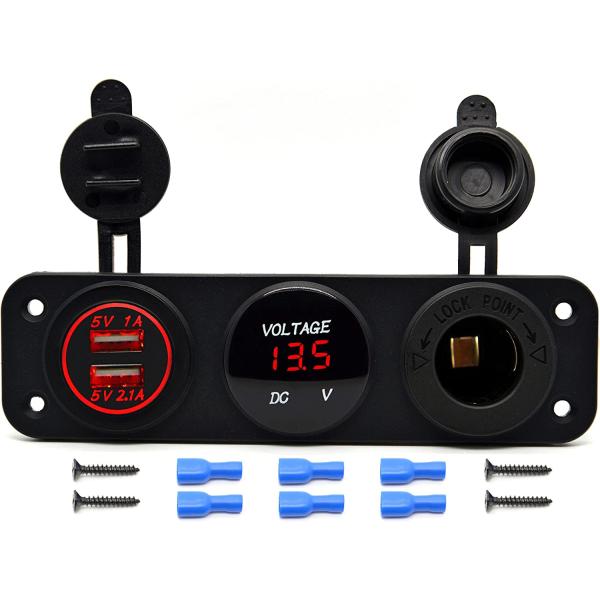 商品名Cllena トリプル機能 デュアルUSB充電器 + LED電圧計 + 12Vコンセント電源ソケットパネルジャック 車 ボート マリン デジタルデバイス 携帯電話 タブレット用 (レッドLED)Cllena Triple Functi...