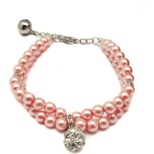 商品名PetFavorites Luxury 2 Row Pearls Rhinestones Pet Cat Dog Necklace Collar Jewelry with Bling Crystal Ball Charm for Pe...