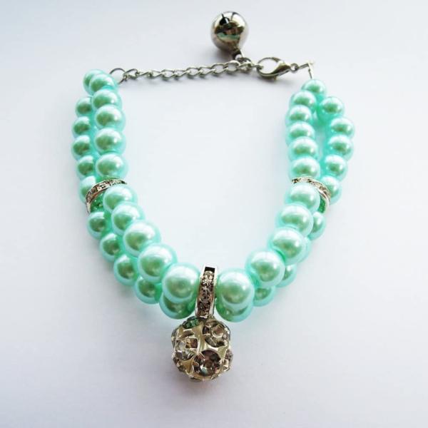 商品名PETFAVORITES Luxury 2 Row Pearls Rhinestones Pet Cat Dog Necklace Collar Jewelry with Bling Crystal Ball Charm for Pe...