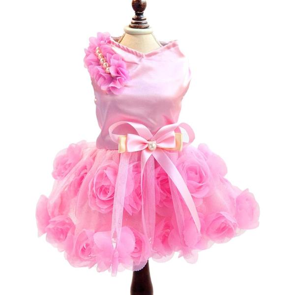 商品名SMALLLEE_LUCKY_STORE Pet Small Dog Wedding Dress with Bowknot Birthday Party Costume Satin Rose Pearls Girl Formal Dr...