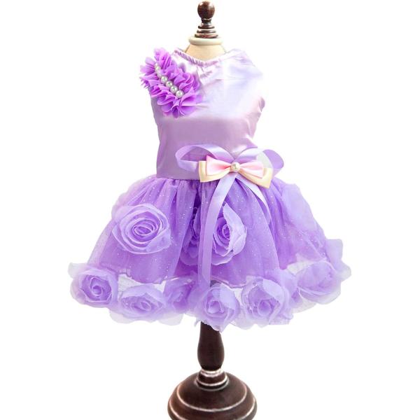 商品名SMALLLEE_LUCKY_STORE Pet Small Dog Wedding Dress with Bowknot Birthday Party Costume Satin Rose Pearls Girl Formal Dr...
