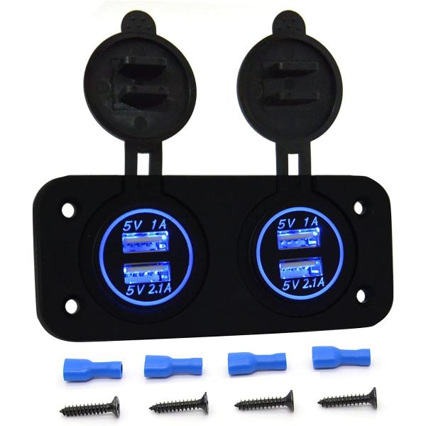 商品名Cllena 4 - port USB充電器デュアル5 V / 3.1 a電源コンセントアダプタソケットパネルのオートバイ車ボートマリンRV ATV ブルー 5077-BLCllena 4-Port USB Charger Dual ...