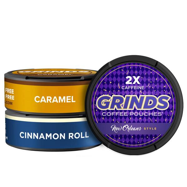 商品名：Grinds Coffee Pouches | New 3 Can Sampler | Caramel, New Orleans, Cinnamon Roll | Tobacco Free, Nicotine Free Health...