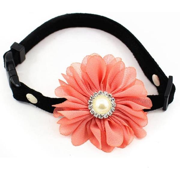 商品名PETFAVORITES Designer Rhinestones Daisy Flower Charm Suede Leather Pet Cat Dog Bow Tie Collar Necklace with Pearl for...