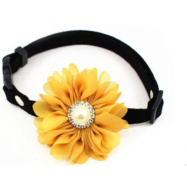 商品名PETFAVORITES Designer Rhinestones Daisy Flower Charm Suede Leather Pet Cat Dog Bow Tie Collar Necklace with Pearl for...