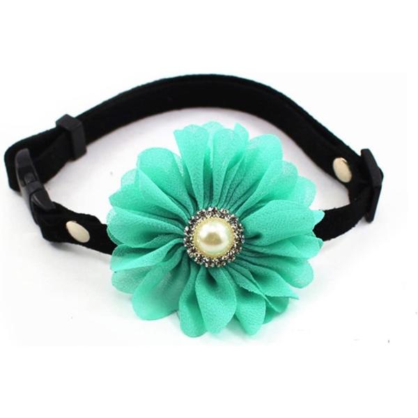 商品名PETFAVORITES Rhinestones Daisy Flower Charm Suede Leather Dog Collar Breakaway Cat Collar Necklace Jewelry with Pearl...
