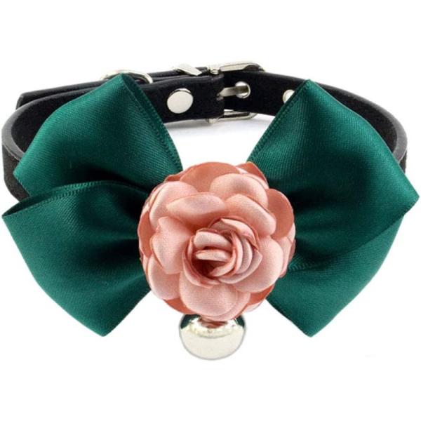 商品名PETFAVORITES Nappa Leather Dog Collar Cute Cat Collar Necklace Jewelry with Flower Bow Tie and Bell Charm for Small D...