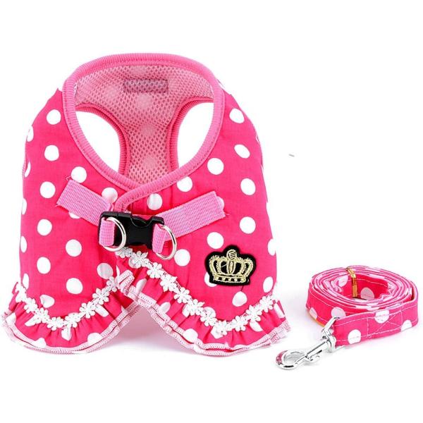 商品名SMALLLEE_Lucky_Store Small Dog Cat Sweet Dots Pattern Vest Harness Leash Set Mesh Padded Lead Pink Lブランド：SMALLLEE_LUC...