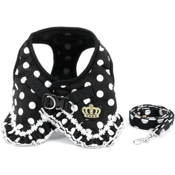 商品名SMALLLEE_Lucky_Store Small Dog Cat Sweet Dots Pattern Vest Harness Leash Set Mesh Padded Lead Black Mブランド：SMALLLEE_LU...