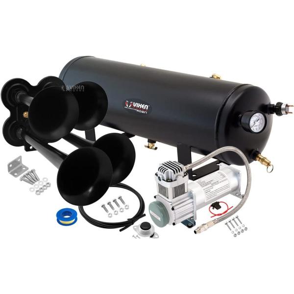 商品名Vixen Horns Loud 149db 4 /クアッドブラックトランペット電車エアホーンwith 1.5ガロンタンク、150 PSIコンプレッサーフル/Completeオンボードシステム/キットvxo8115 / 4114b 4...