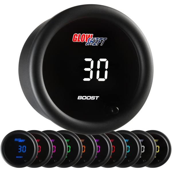 商品名GlowShift 10 Color Digital 30 PSI Boost/Vacuum Gauge Kit - Includes Electronic Pressure Sensor - Multi-Color LED Disp...