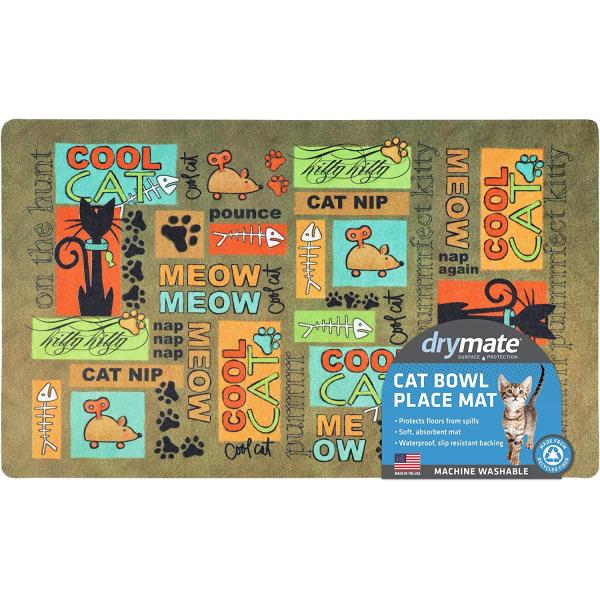 商品名Drymate Cat Bowl Placemat, Pet Food Feeding Mat - Absorbent Fabric, Waterproof Backing, Slip-Resistant - Machine Wash...