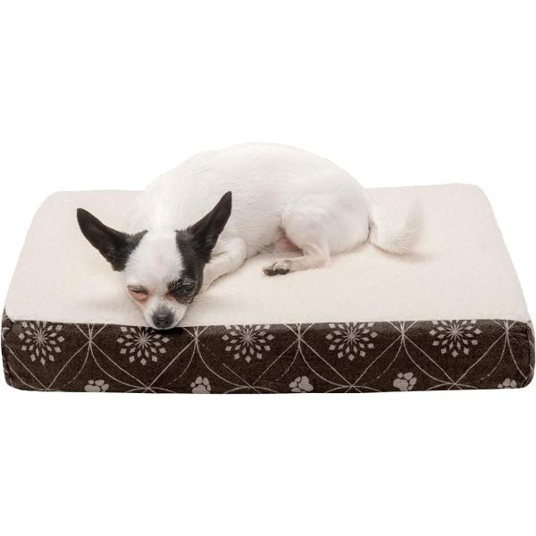 商品名Furhaven Small Memory Foam Dog Bed Sherpa &amp; Flannel Paw Print Mattress w/ Removable Washable Cover - Dark Espress...