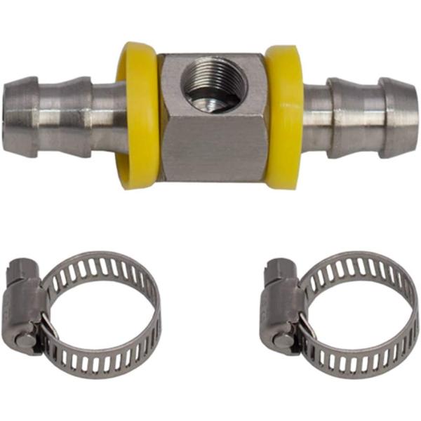 商品名GlowShift 燃料ライン燃料圧力有刺プッシュロックTフィッティングアダプター   1/8-27 NPTセンサーポート   304ステンレススチール   内径12.7mmホースに適合   クランプ付属GlowShift 1/2” ...