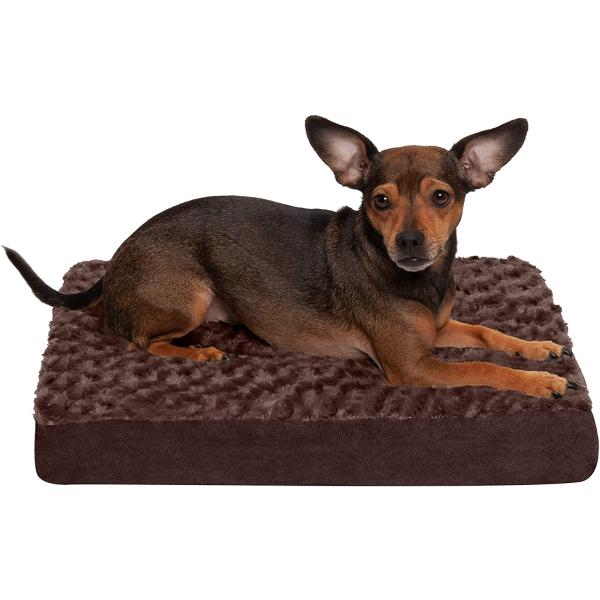 商品名Furhaven Small Memory Foam Dog Bed Ultra Plush Faux Fur &amp; Suede Mattress w/ Removable Washable Cover - Chocolate,...