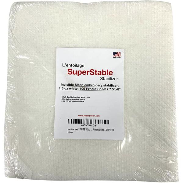 商品名Superpunch Invisible No-Show Mesh Stabilizer, 1.5 oz Cutaway Stabilizer For Embroidery Machines- 100 Precut Sheets 7....