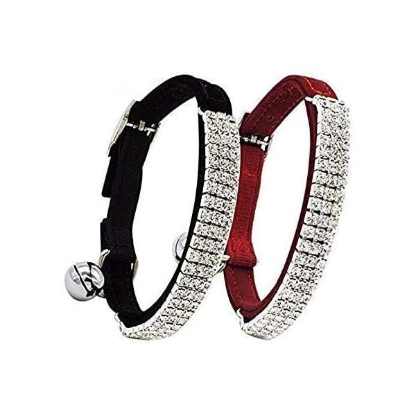 商品名CHUKCHI Soft Velvet Safe Cat Adjustable Collar Bling Diamante with Bells,2 Pcs Black+Redブランド：CHUKCHI商品サイズ：11.8inch高さ：...