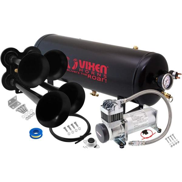 商品名Vixen Horns Train Horn Kit for Trucks/Car/Semi. Complete Onboard System- 200psi Air Compressor, 2.5 Gallon Tank, 4 Tr...