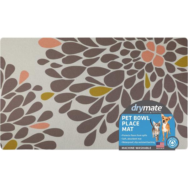 商品名Drymate Pet Bowl Placemat, Dog &amp; Cat Food Feeding Mat - Absorbent Fabric, Waterproof Backing, Slip-Resistant - Ma...