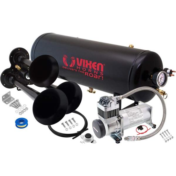 商品名Vixen Horns Train Horn Kit for Trucks/Car/Semi. Complete Onboard System- 200psi Air Compressor, 2.5 Gallon Tank, 3 Tr...