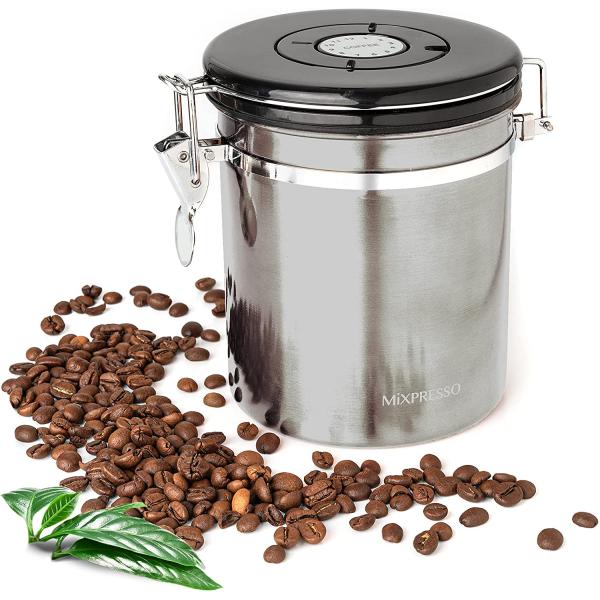 商品名：Mixpresso Coffee ミックス・プレッサー気密コーヒーコンテナ、コーヒーボール（16オンス、シルバー）Mixpresso Stainless Steel Airtight Coffee Container with Da...