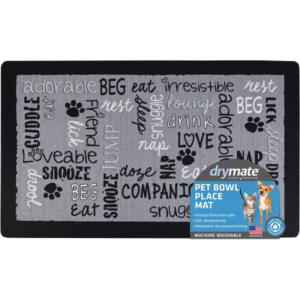 商品名Drymate Pet Bowl Placemat, Dog &amp; Cat Food Feeding Mat - Absorbent Fabric, Waterproof Backing, Slip-Resistant - Ma...
