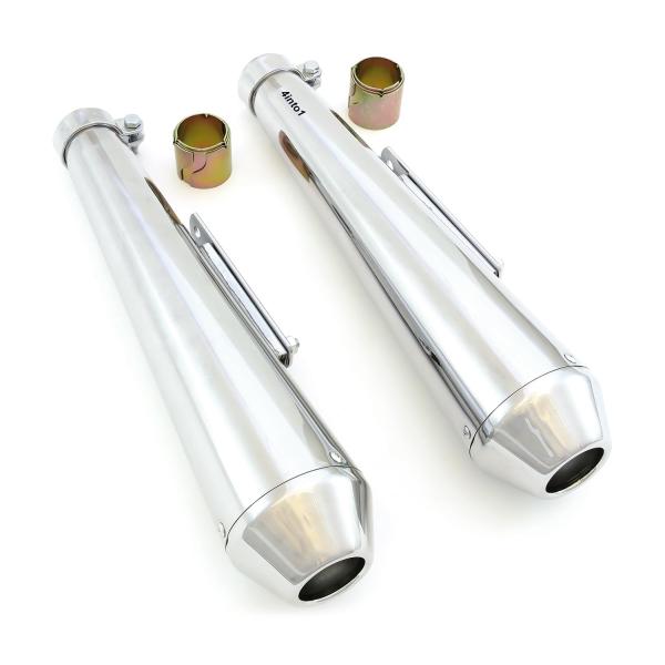 商品名: クロム リバースコーン ショートマフラー 2個セット I.D 1 3/8~1 1/2インチ 長さ17インチ 2 Pack 17" Chrome Reverse Cone Short Mufflers - Fits 1.5" - 1...