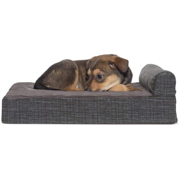 商品名Furhaven Small Orthopedic Dog Bed Quilted Fleece &amp; Suede Print Chaise w/ Removable Washable Cover - Espresso, Sma...