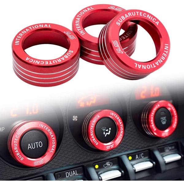 商品名AC クライメートコントロール ラジオボリュームノブリングカバー トリム 3個 スバル WRX STI用 レッド #KR03RXotic Tech AC Control Volume Knob Switch Button Ring C...