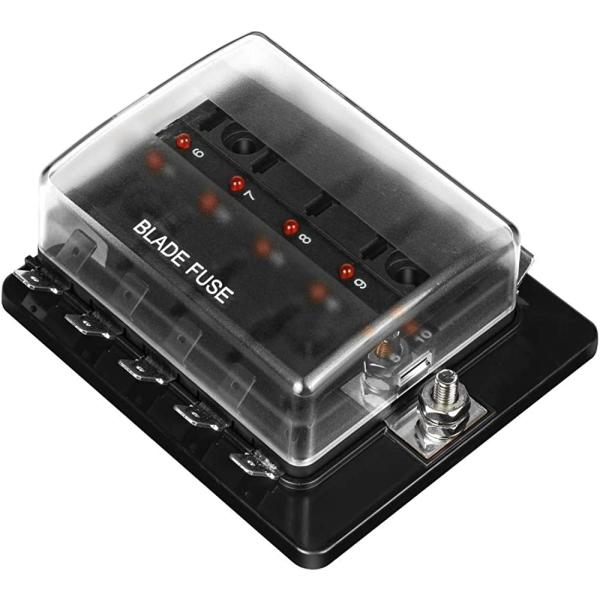 商品名10-Way RV Fuse Block Blade Fuse Box dc Junction Box，Jtron LED Indicator Fuse Block for Blown Fuse Protection Cover 10...