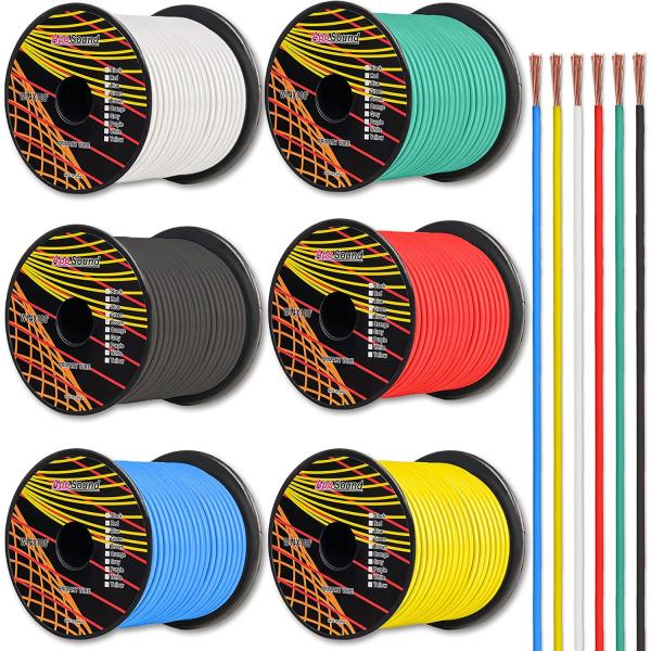 商品名GS Power Cable de calibre 16   Carrete el ctrico automotriz, 6 rollos de aluminio revestido de cobre de 100 pies para...