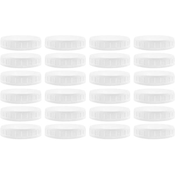 商品名Two Dozen Wide Mouth Plastic Mason Jar Lids (24-Pack Bundle); 2 Dozen Unlined White Ribbed Lids, 86-450 SizeCornucopi...