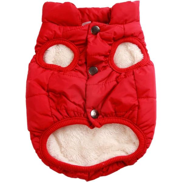 商品名JoyDaog 2層 フリース裏地 暖かいドッグジャケット 子犬 冬 寒い天候 ソフト 防風 小型ドッグコート レッド MJoyDaog 2 Layers Fleece Lined Warm Dog Jacket for Puppy ...