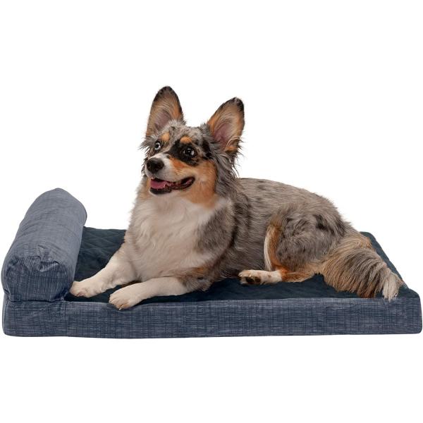 商品名Furhaven Medium Memory Foam Dog Bed Quilted Fleece &amp; Suede Print Chaise w/ Removable Washable Cover - Dark Blue, ...