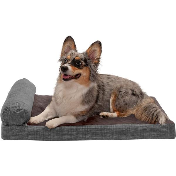 商品名Furhaven Medium Memory Foam Dog Bed Quilted Fleece &amp; Suede Print Chaise w/ Removable Washable Cover - Espresso, M...