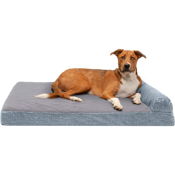 商品名Furhaven XL Memory Foam Dog Bed Quilted Fleece &amp; Suede Print Chaise w/ Removable Washable Cover - Titanium, Jumbo...