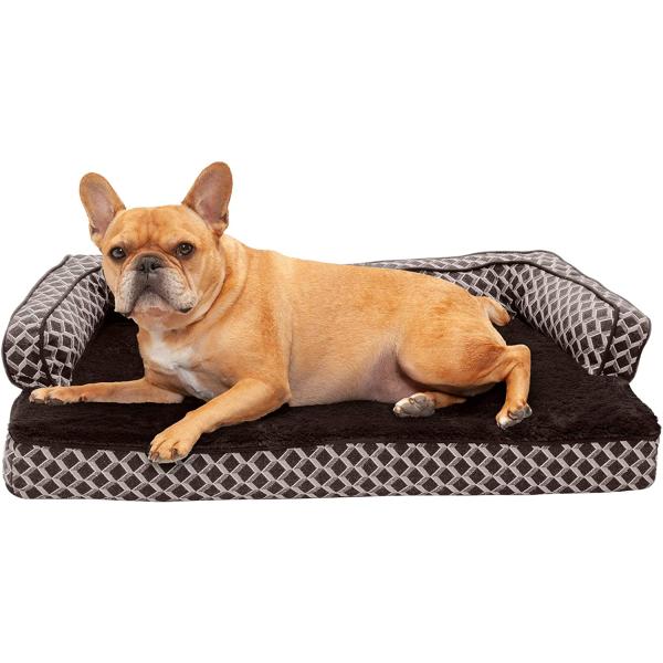 商品名Furhaven Medium Memory Foam Dog Bed Comfy Couch Plush &amp; Decor Sofa-Style w/ Removable Washable Cover - Diamond Br...