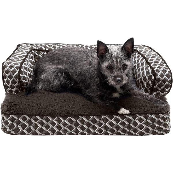 商品名Furhaven Small Memory Foam Dog Bed Comfy Couch Plush &amp; Decor Sofa-Style w/ Removable Washable Cover - Diamond Bro...